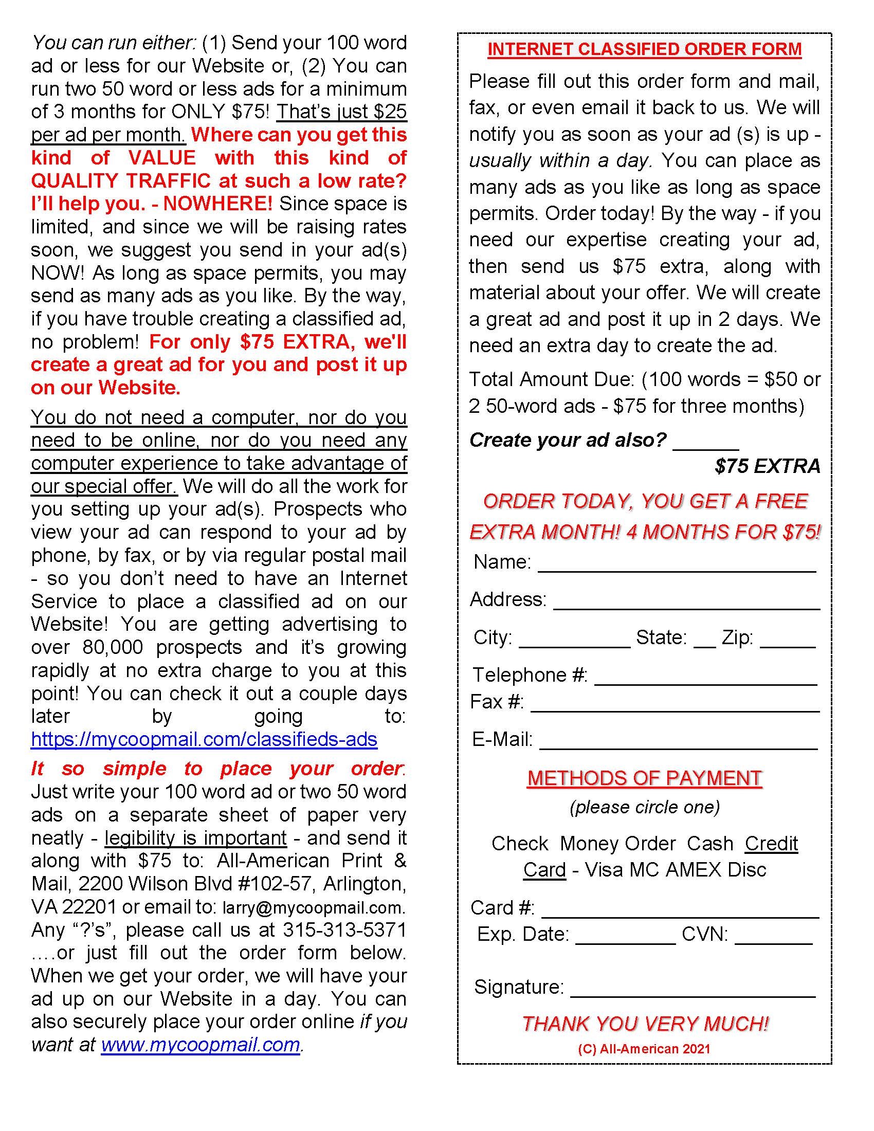 Classified Ads | All American Print & Mail
